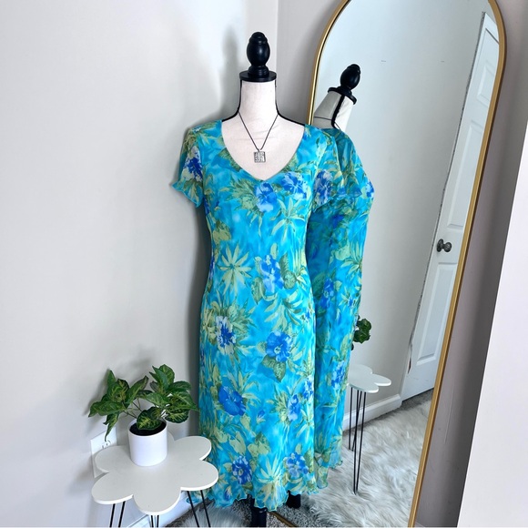 Robbie Bee | Dresses | Robbie Bee 9s Vintage Bluegreen Silk Floral Maxi ...